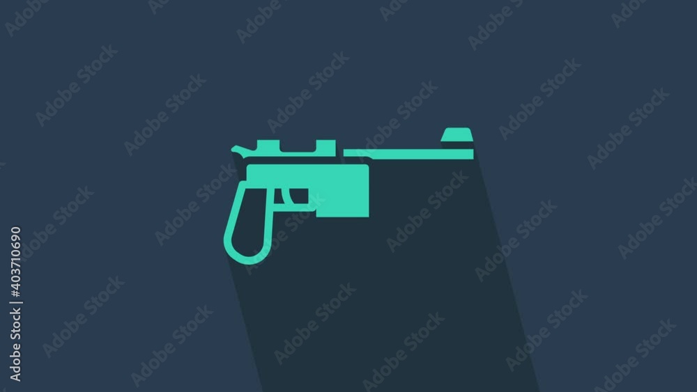 Turquoise Mauser gun icon isolated on blue background. Mauser C96 is a ...