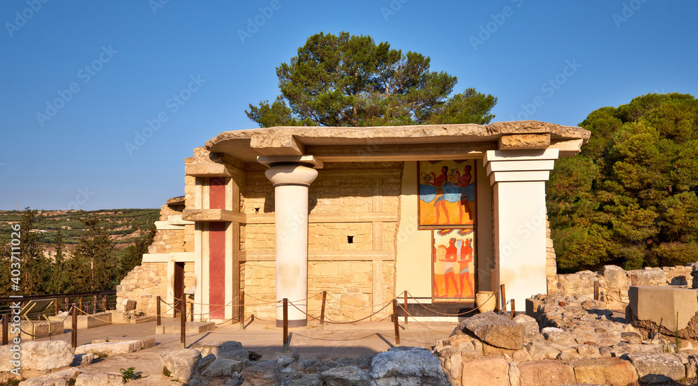 Temple of Cnossos, Crete island, Greece. Knossos is the largest ...
