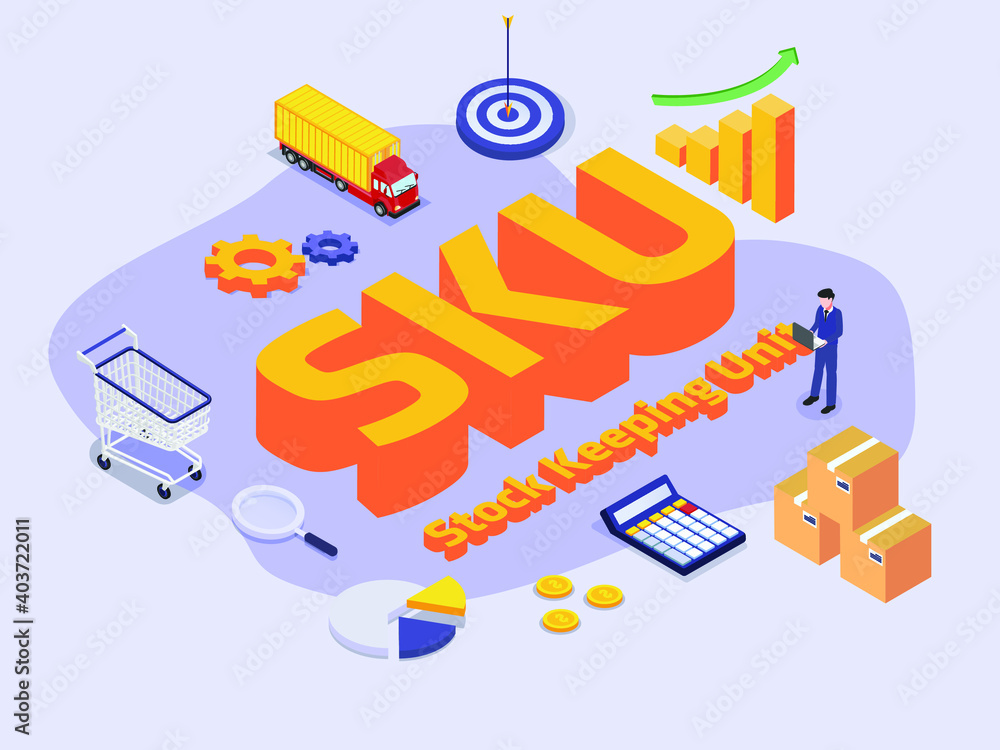 Stock Keeping Unit SKU 3D flat isometric vector concept for banner ...