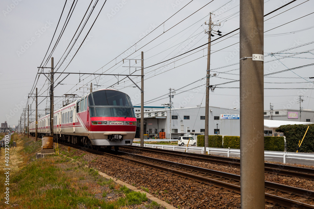 NAGOYA, JAPAN - April 16, 2016: Meitetsu Limited Express travels on ...