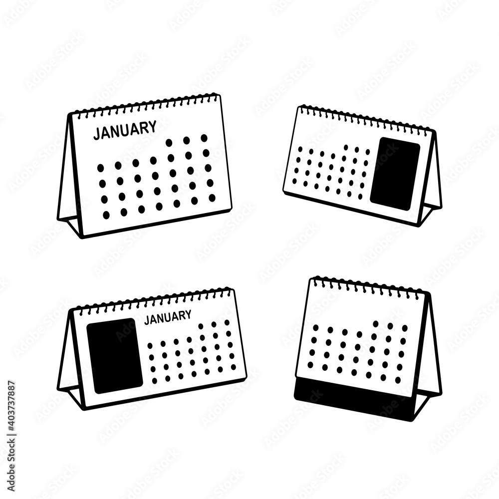 Isometric table calendar outline icon set. The year, month, day, time ...
