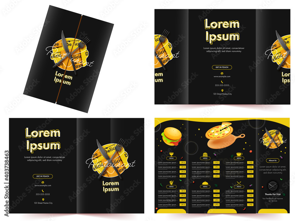Restaurant Or Hotel Menu Card Template Layout With Delicious Foods And ...