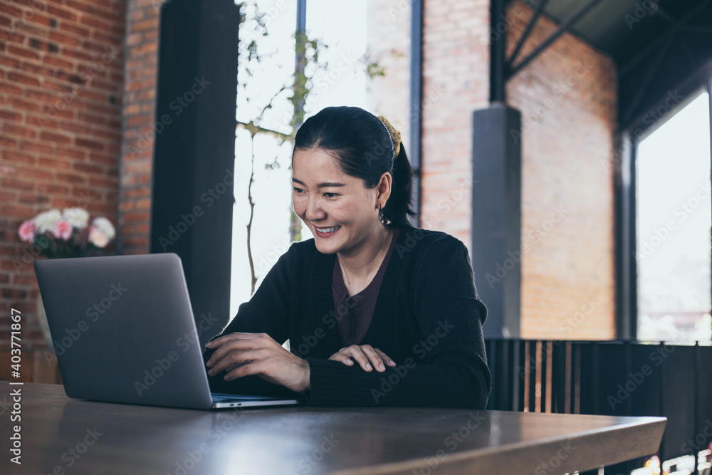 woman work using computer hand typing laptop keyboard contact us online ...
