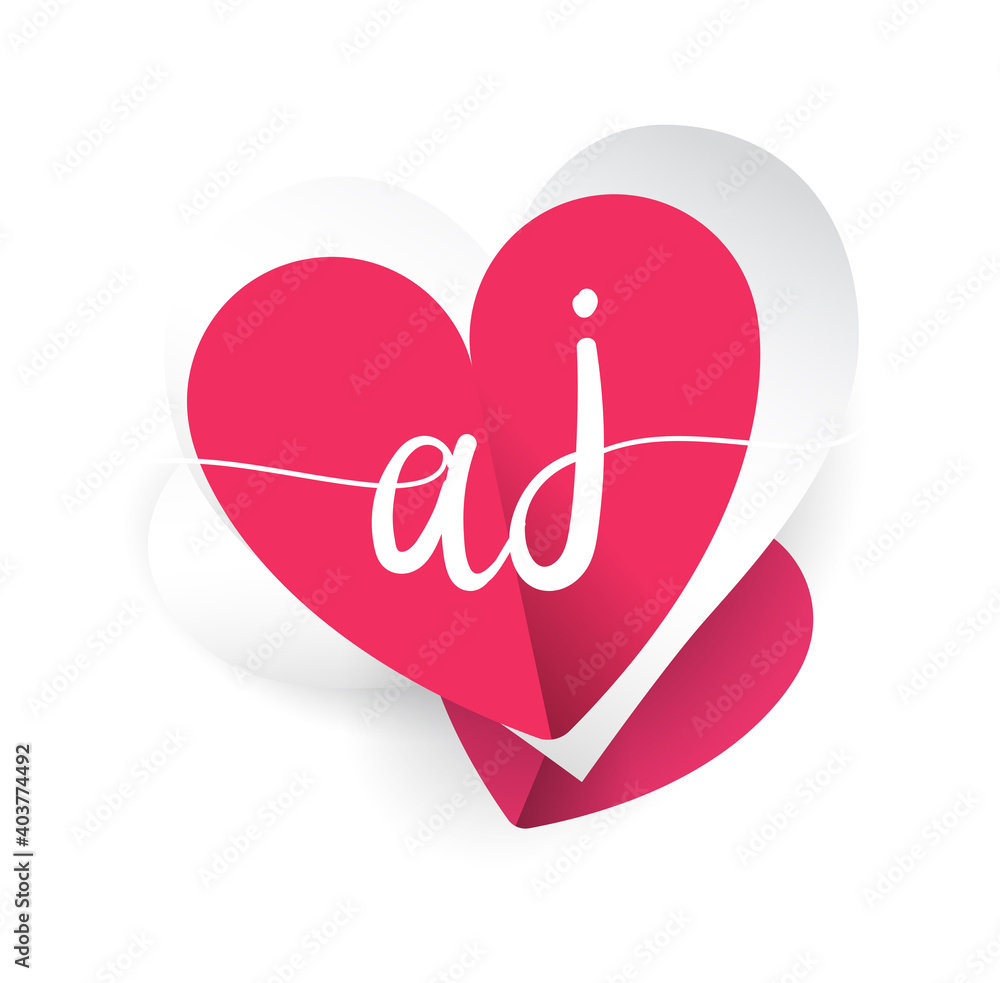 initial logo letter AJ with heart shape red colored, logo design for ...