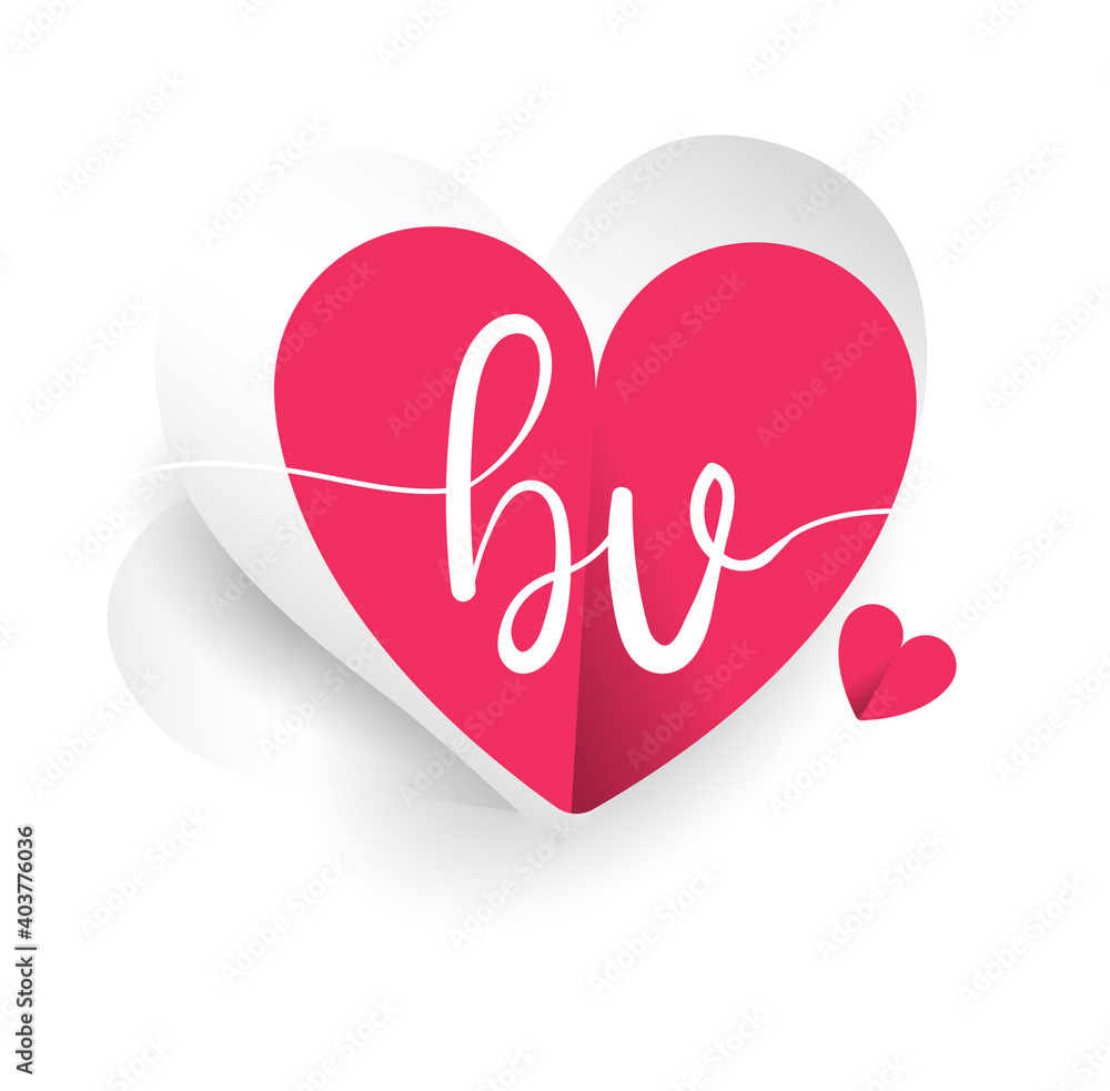 initial logo letter BV with heart shape red colored, logo design for ...