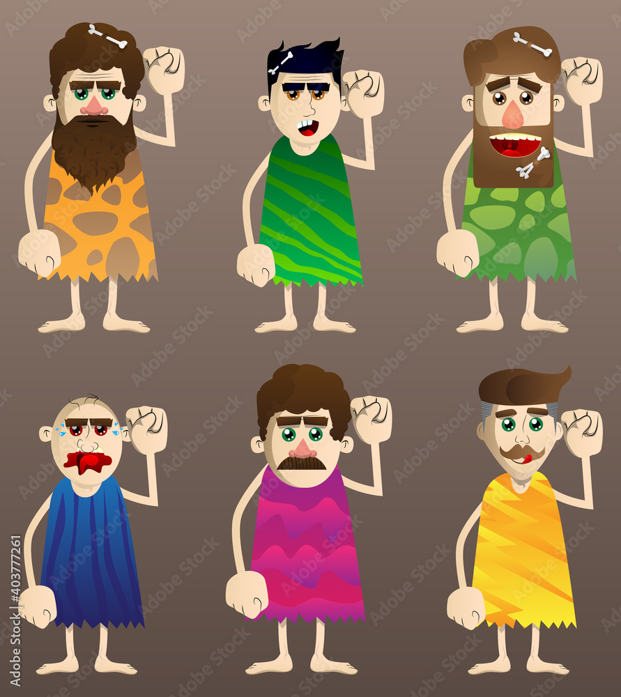 Cartoon prehistoric man making power to the people fist gesture. Vector ...