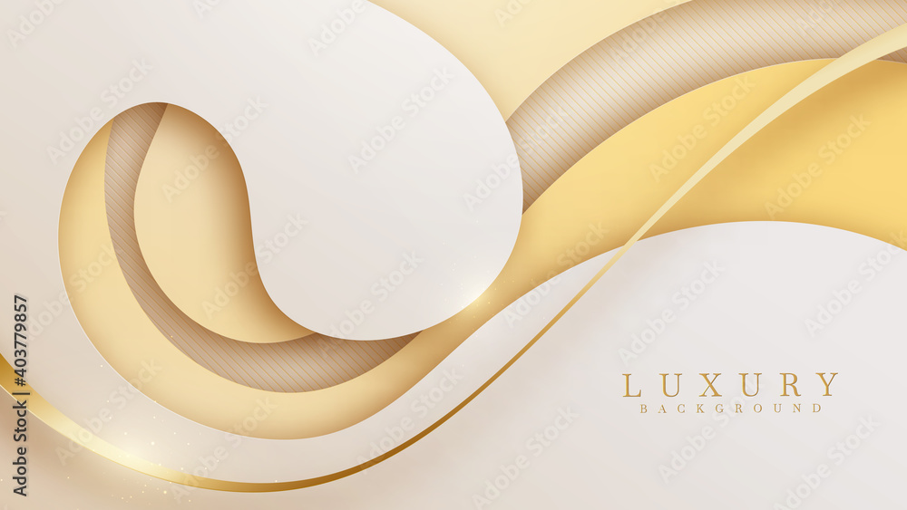 Abstract yellow luxury background with golden line , paper cut style 3d ...