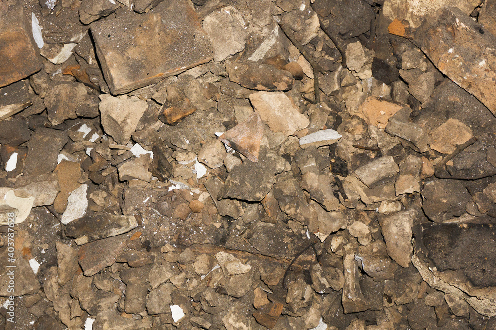 Home destruction background. Chimney demolition texture. Cracked bricks ...