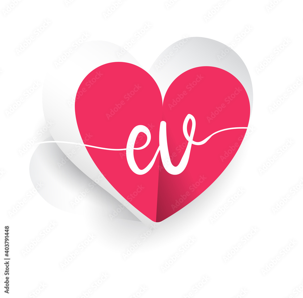 initial logo letter EV with heart shape red colored, logo design for ...