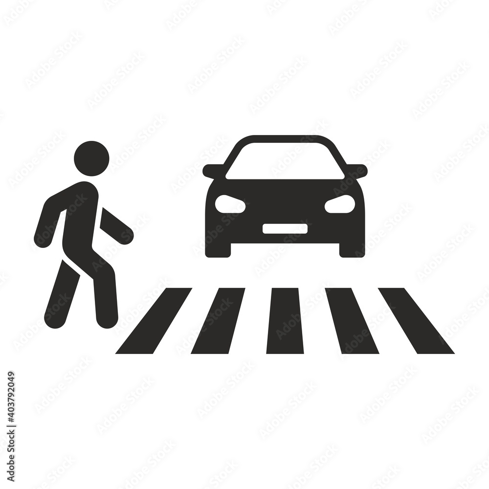 Pedestrian crossing icon. Zebra crossing. Vector icon isolated on white ...