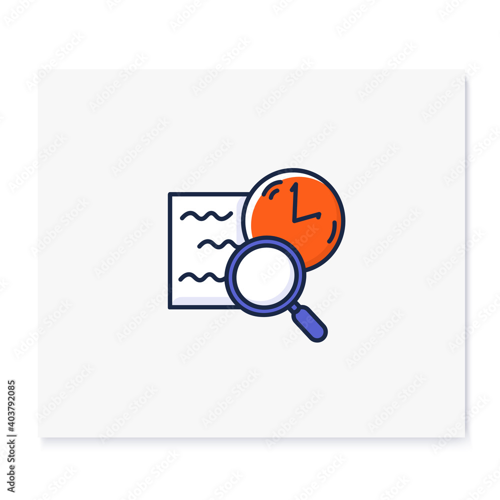 Vetor de Comprehension color icon. Slow reading with magnifier and ...