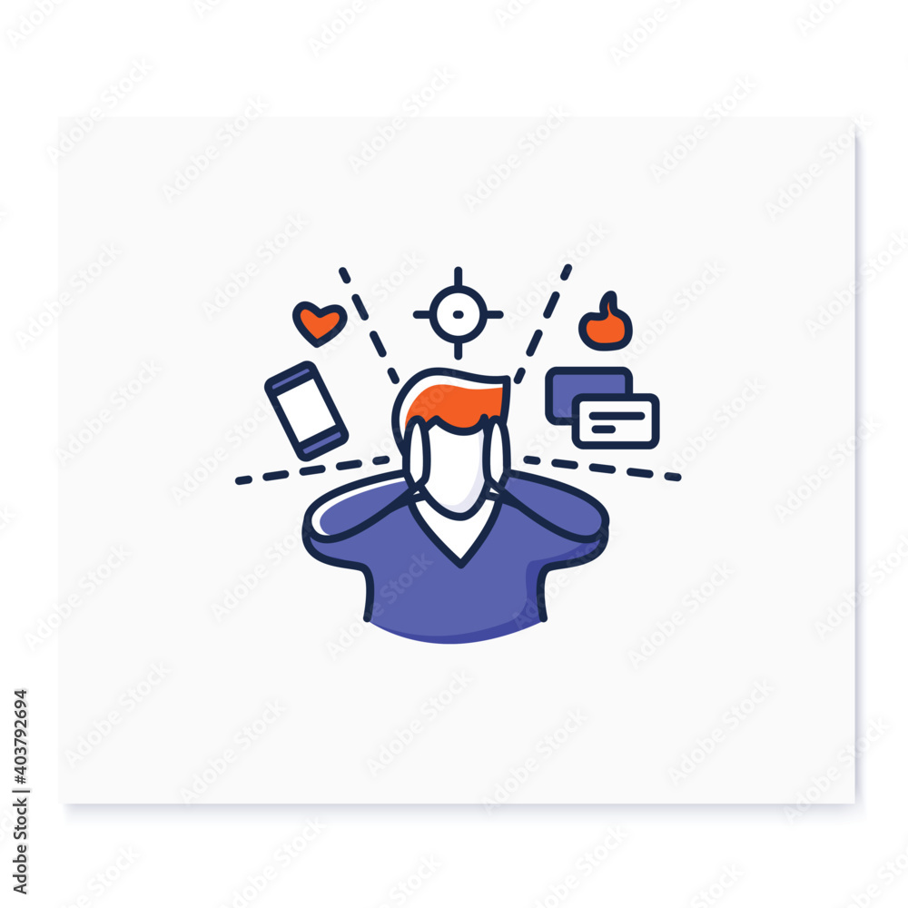 Attention focus color icon. Man limiting attention and ignoring social ...