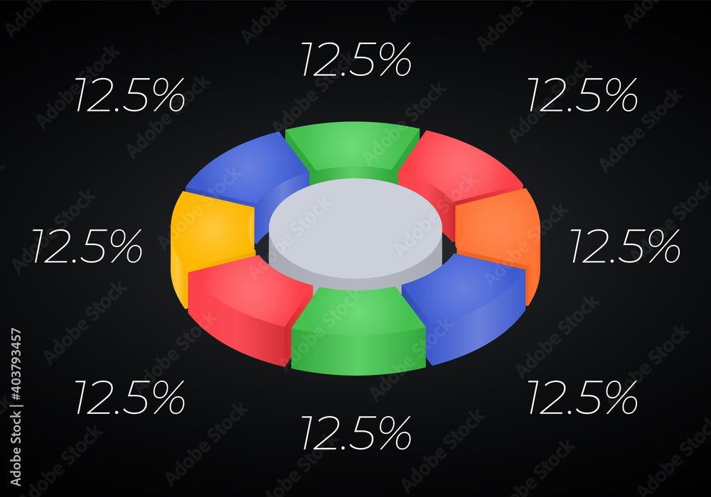 3d donut chart infographic. Concept with eight options. 12 percent ...