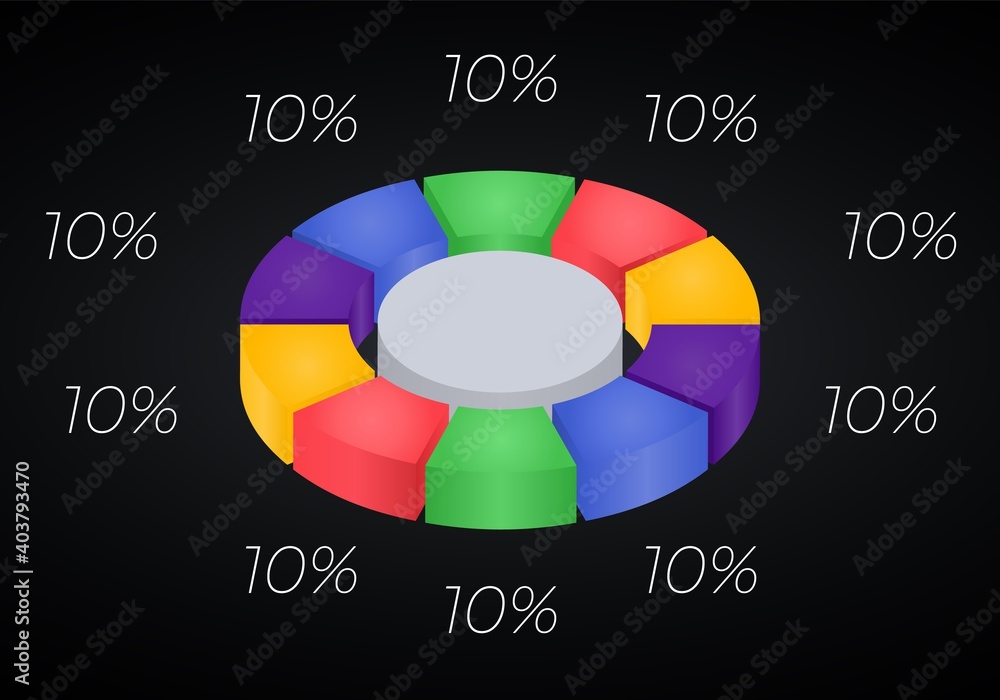 3d donut chart infographic. Concept with ten options. 10 percent. Stock ...