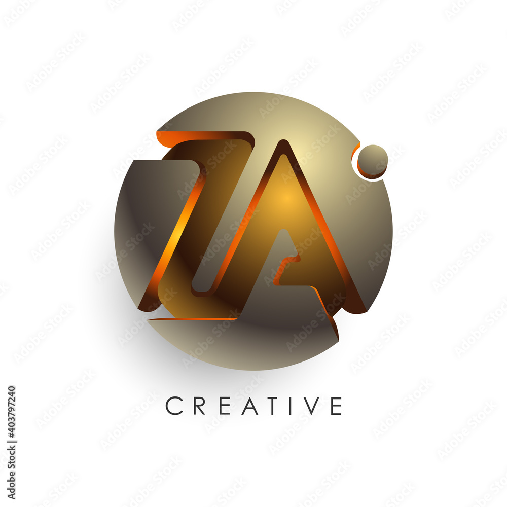Initial letter ZA logo template colored blue grey circle 3d design for ...