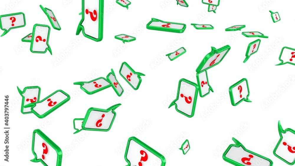 Background from dialog boxes with a question symbol. A lot of green ...