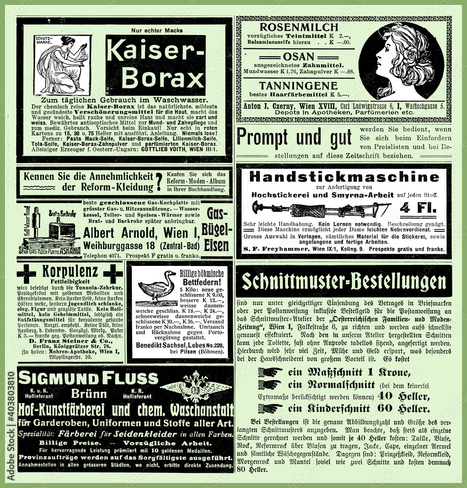 Commercial advertising page in German with many promotion banners and ...