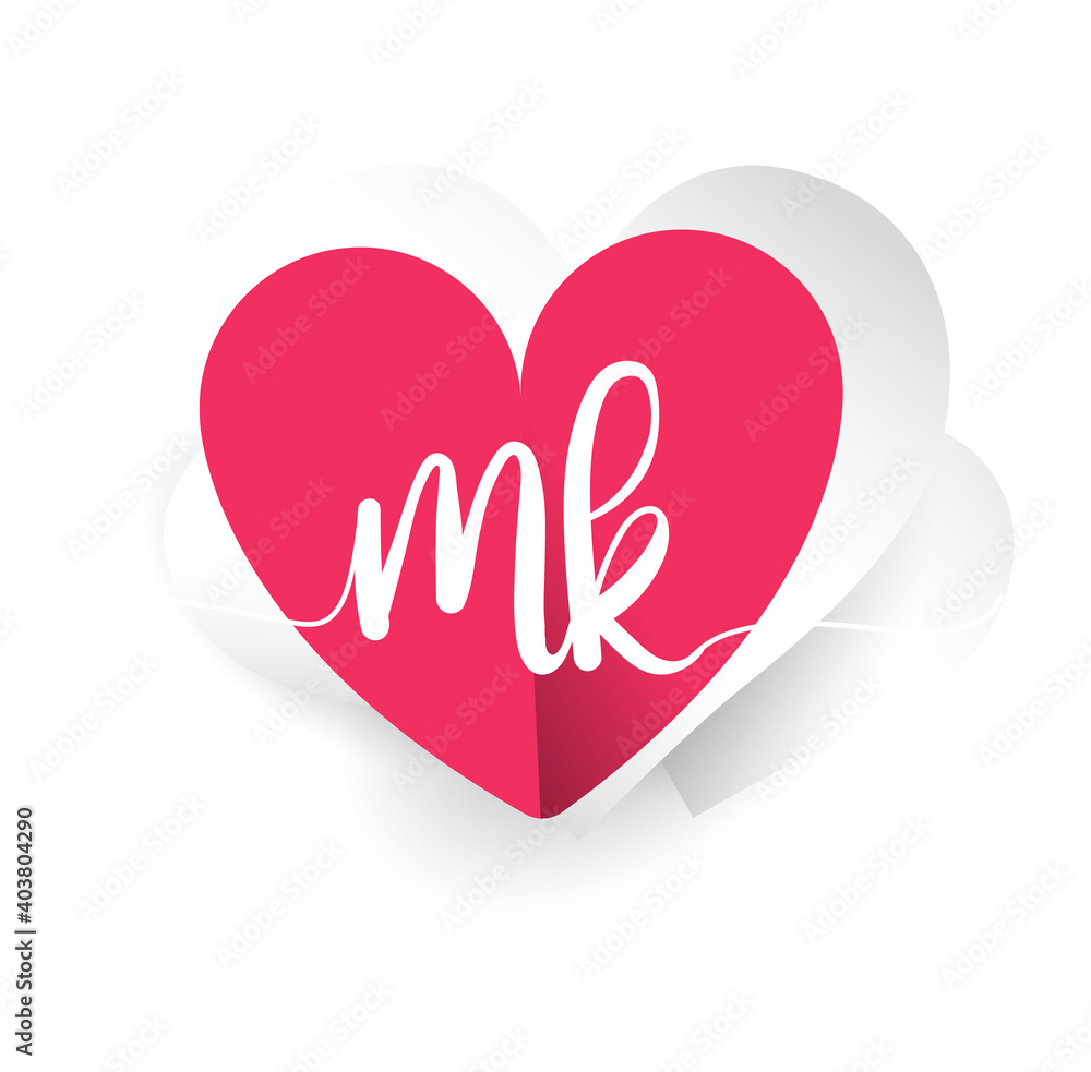 initial logo letter MK with heart shape red colored, logo design for ...