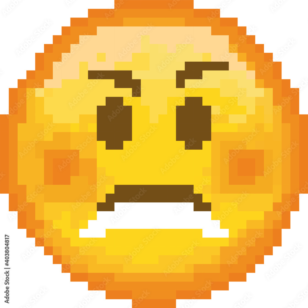 Pixel emoji. emoticon. Vector sad face. Sad face. Unhappy. Cute ...
