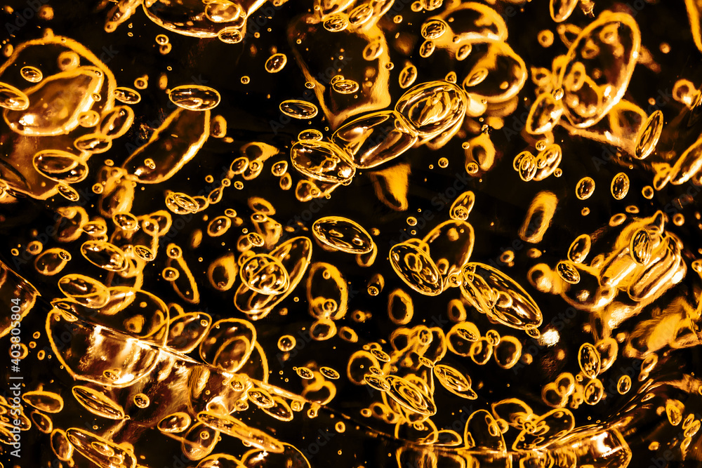 Yellow water gel background. Abstract round bubble shapes fizzy liquid ...