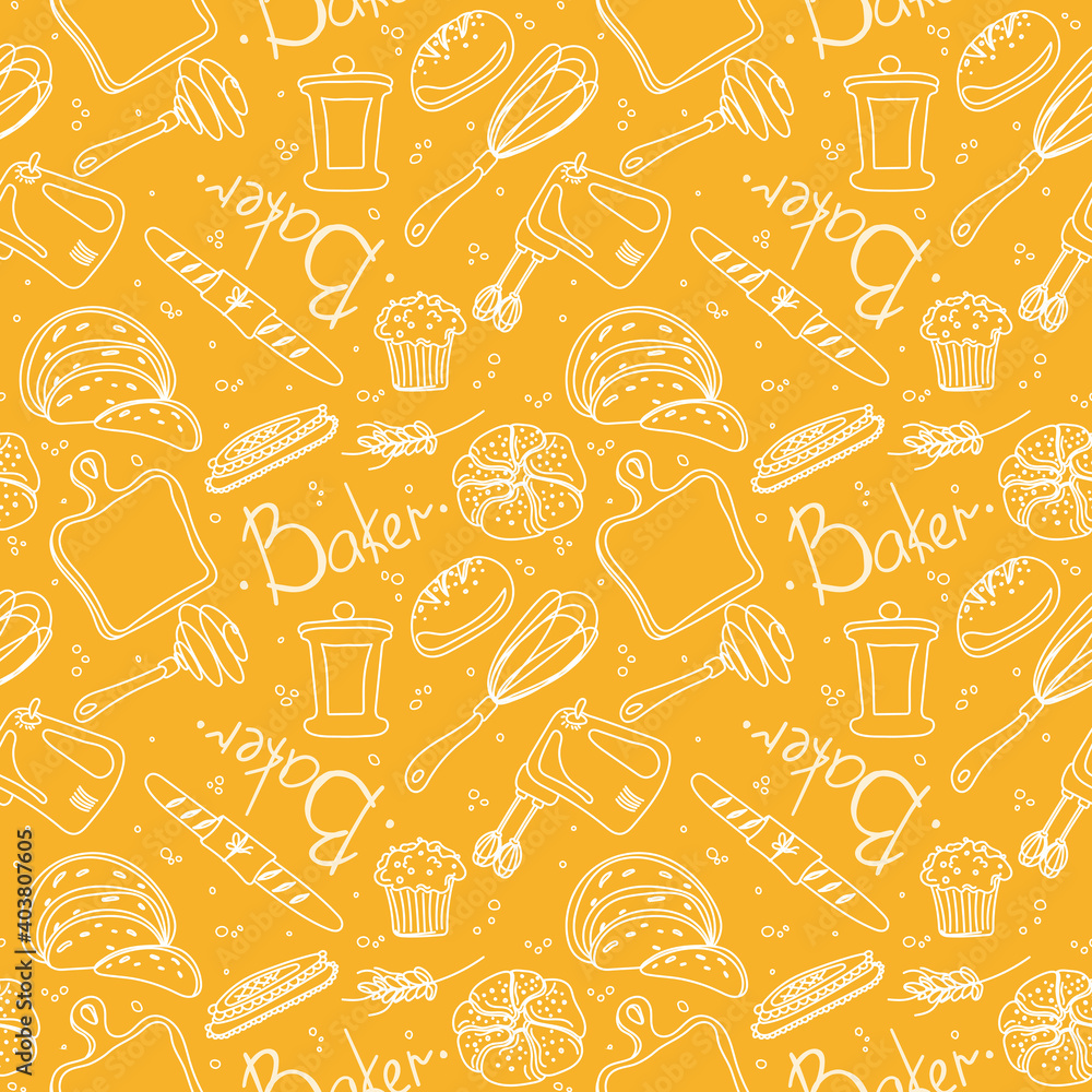 Seamless pattern of baking and cooking tools stock illustration in ...