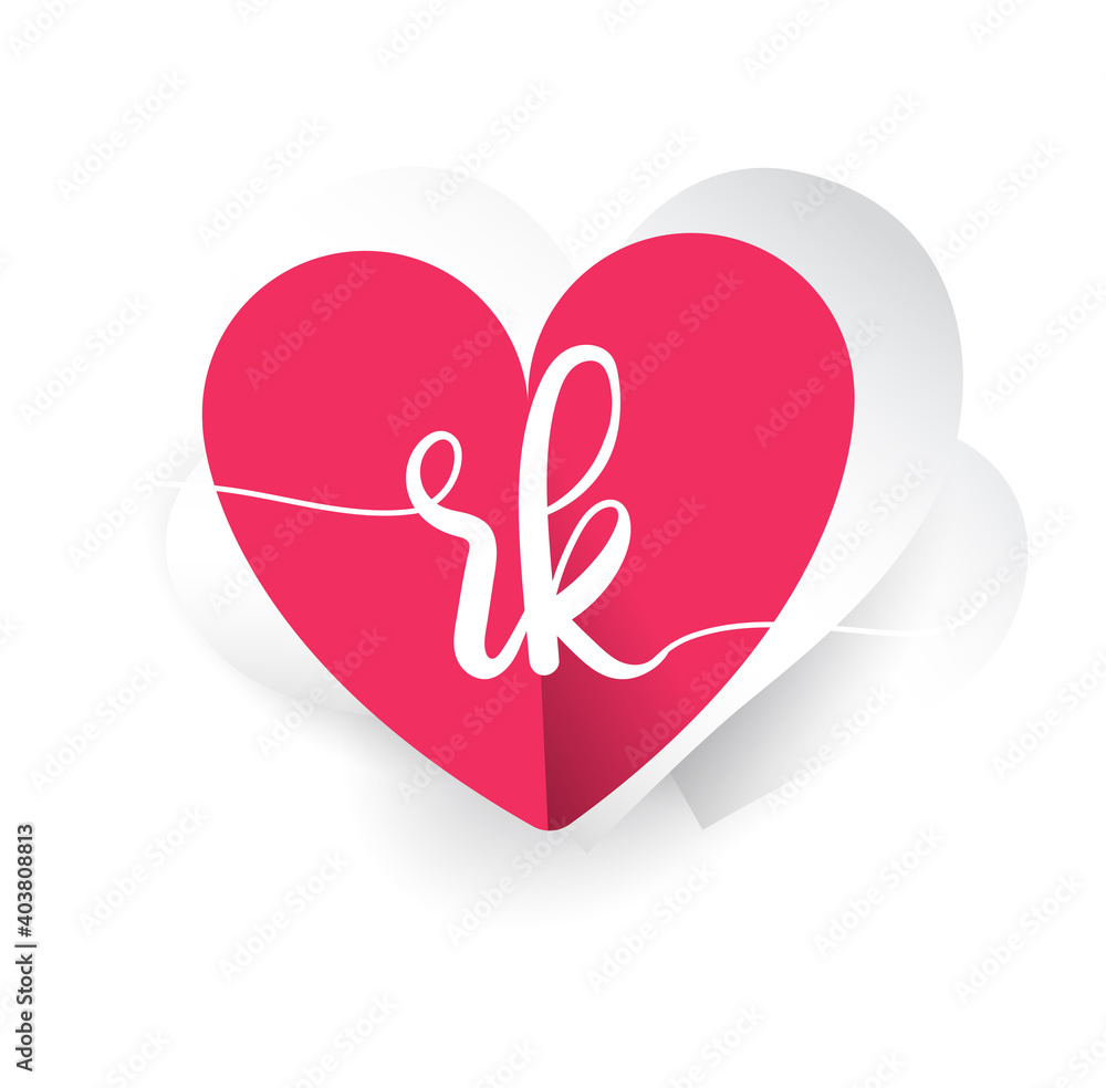 initial logo letter RK with heart shape red colored, logo design for ...