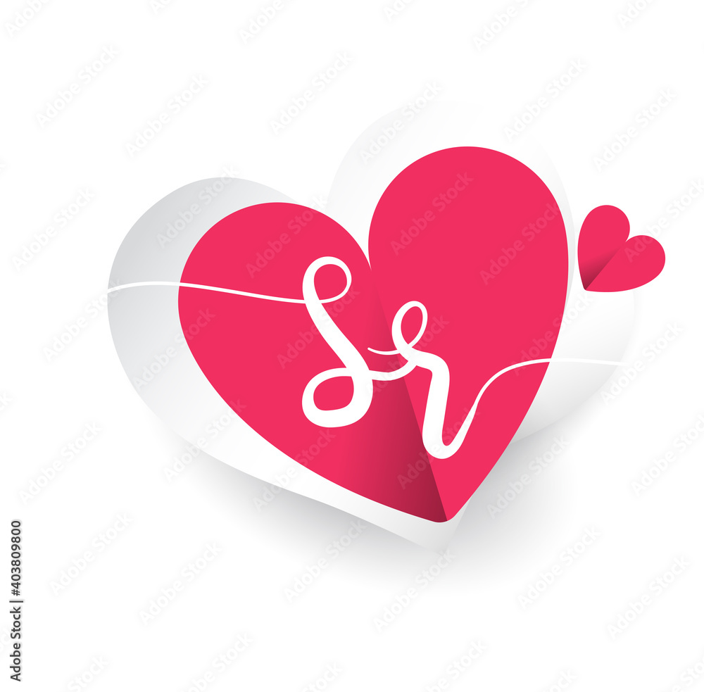 initial logo letter SR with heart shape red colored, logo design for ...