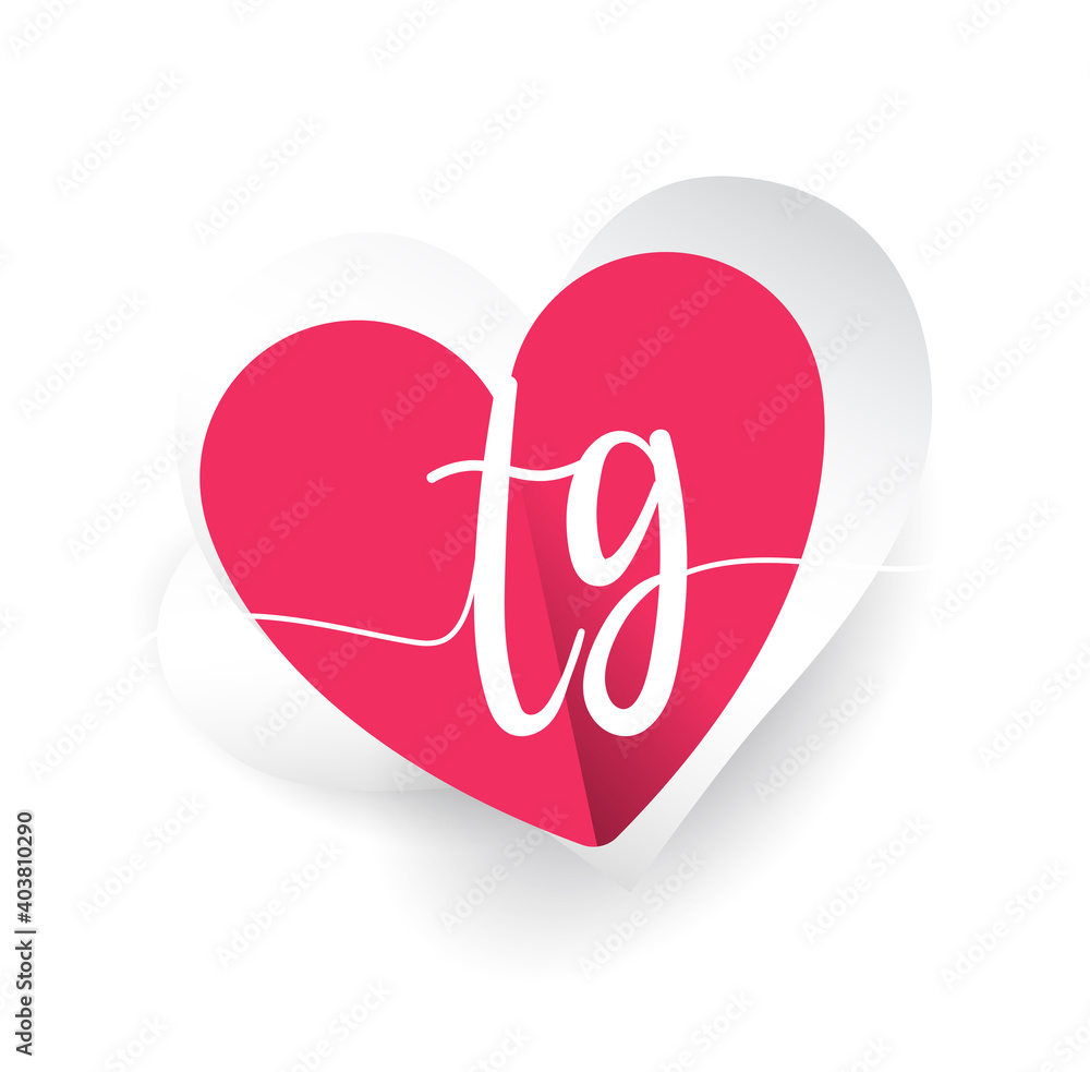 initial logo letter TG with heart shape red colored, logo design for ...