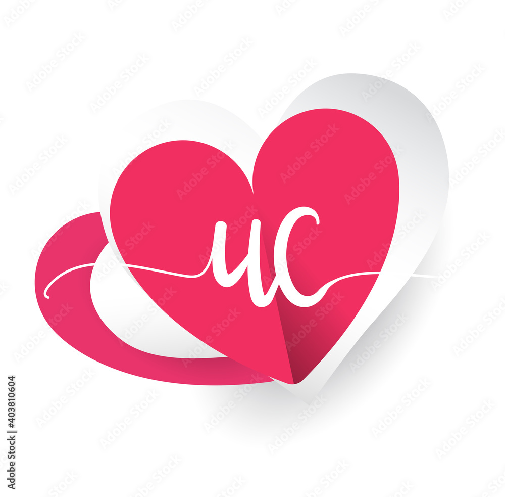 initial logo letter UC with heart shape red colored, logo design for ...