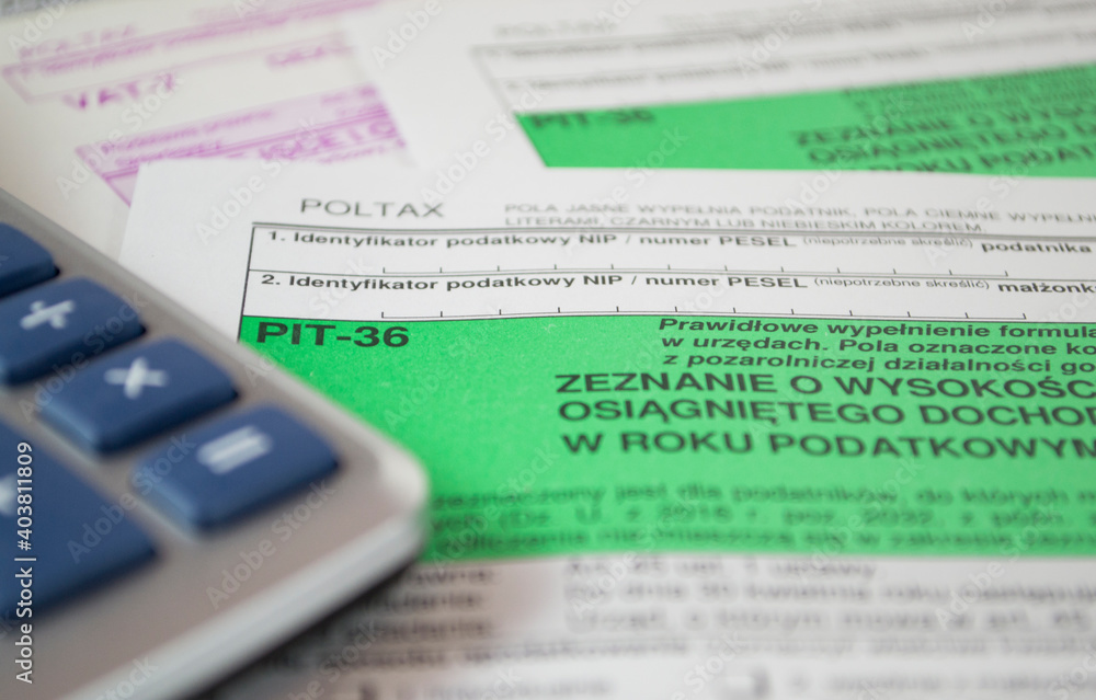 Polish tax form PIT-36 for individual tax return. Translation from ...