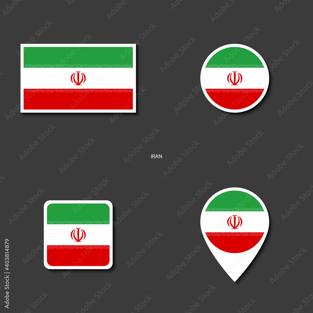 Iran flag icon set in different shape (rectangle, circle, square and ...