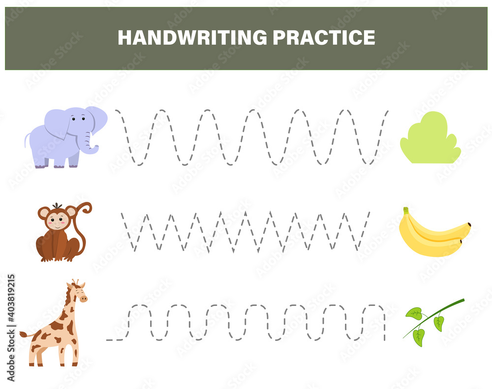 Handwriting practice for preschool children. Tracing lines with ...