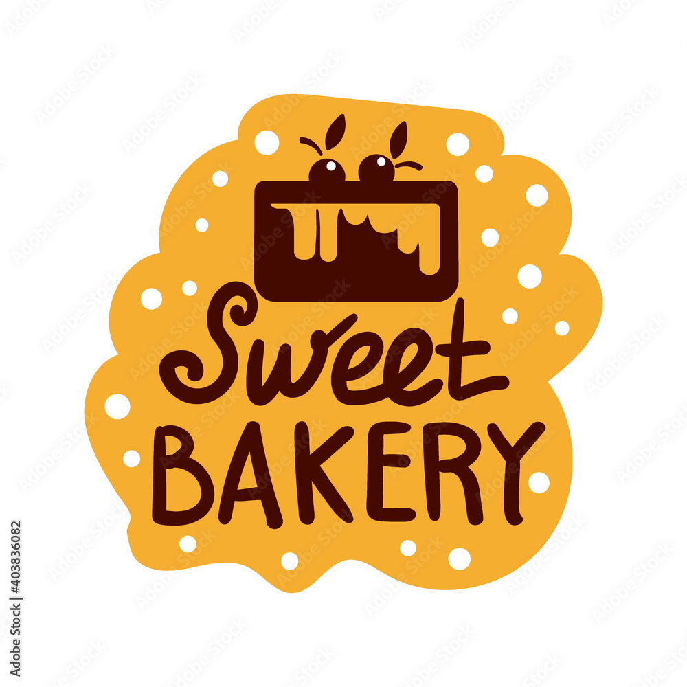 Sweet bakery logo or icon with cake. Flat bakery and cake silhouette ...