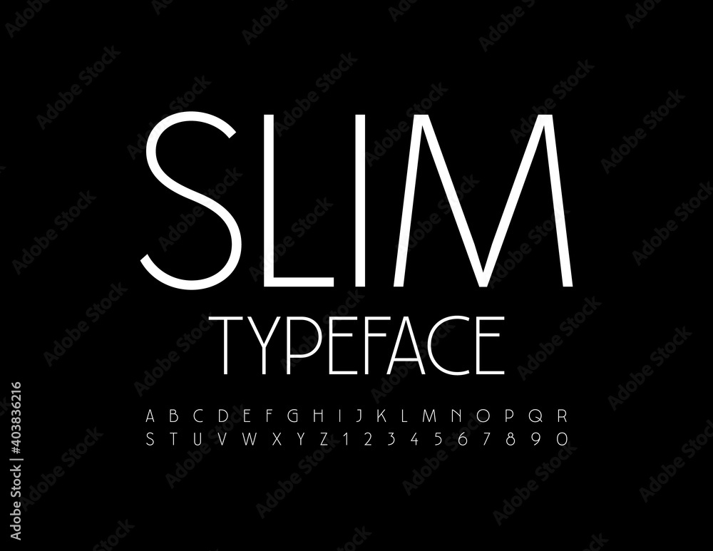 Vector Slim Typeface. White Elegant Alphabet Letters and Numbers set ...