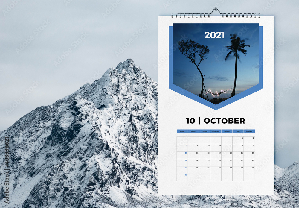Blue 2021 Wall Calendar Layout Stock Template | Adobe Stock