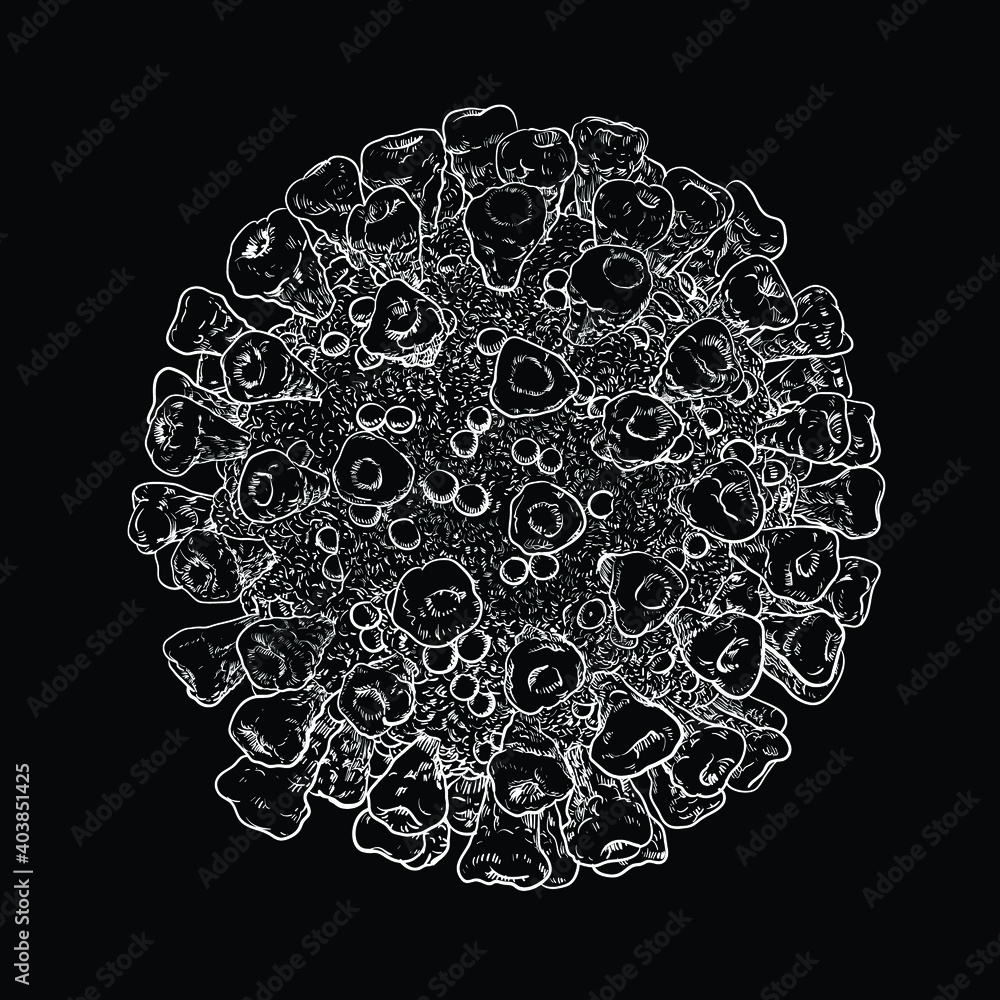 Line art Coronavirus-19 on black background vector illustration ...