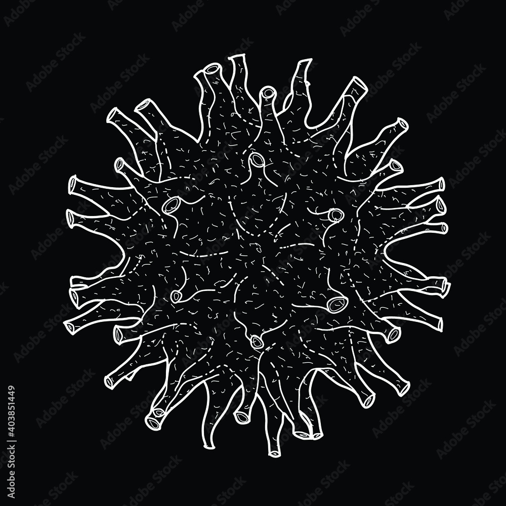 Line art Coronavirus on black background vector illustration bacteria ...