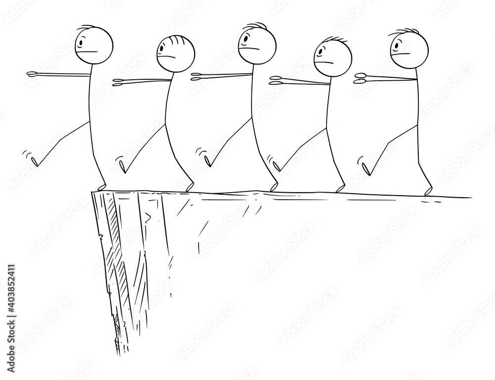 Vector cartoon stick figure illustration of group of sleepwalkers ...