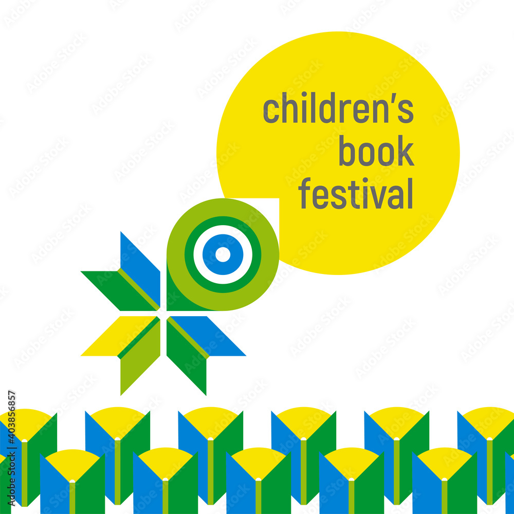Banner for children's book festival. Open books flying with chick ...