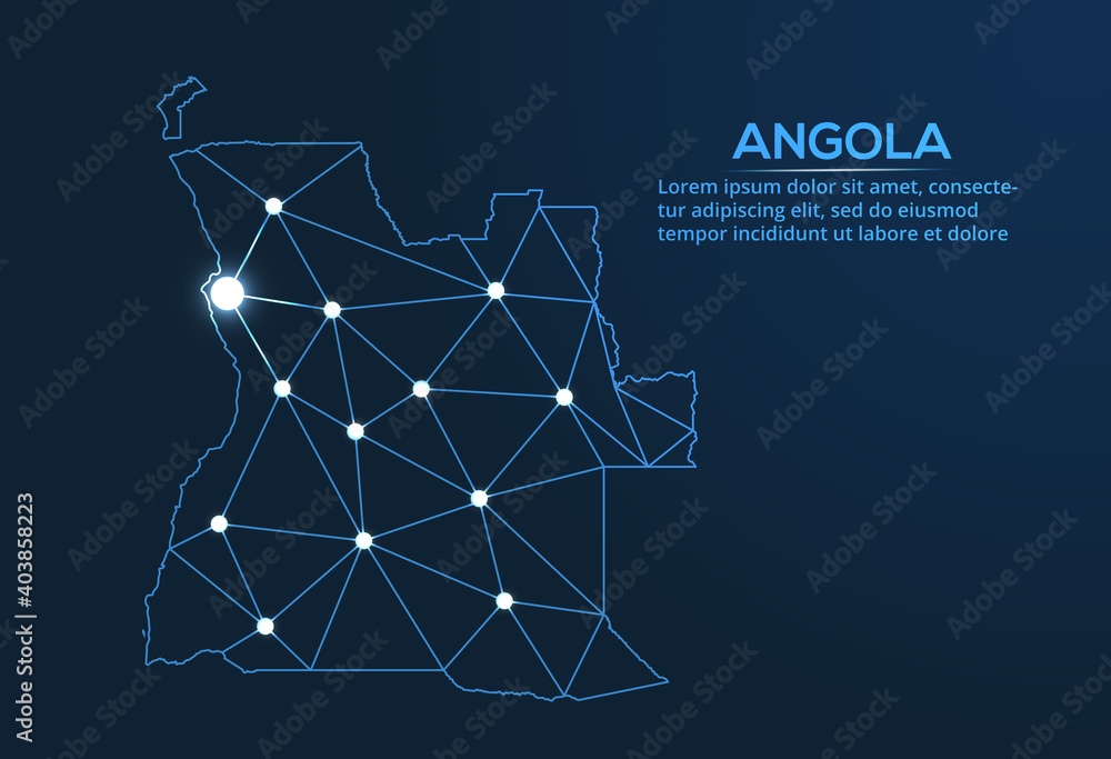 Angola communication network map. Vector low poly image of a global map ...