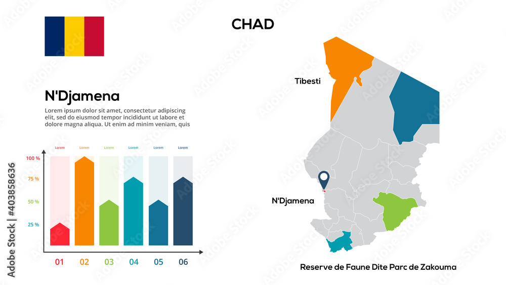 Chad map. Vector image of a global map in the form of regions of Chad ...
