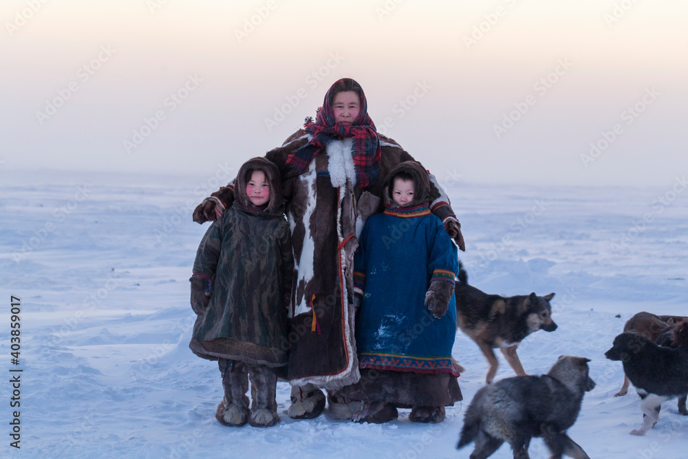 Yamalo-Nenets Autonomous Okrug, extreme north, Nenets family in the ...