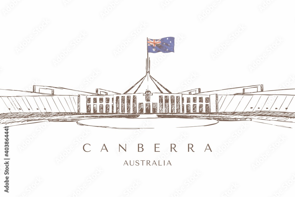 Sketch of a Parliament House in Canberra, Australia, hand-drawn. Stock ...