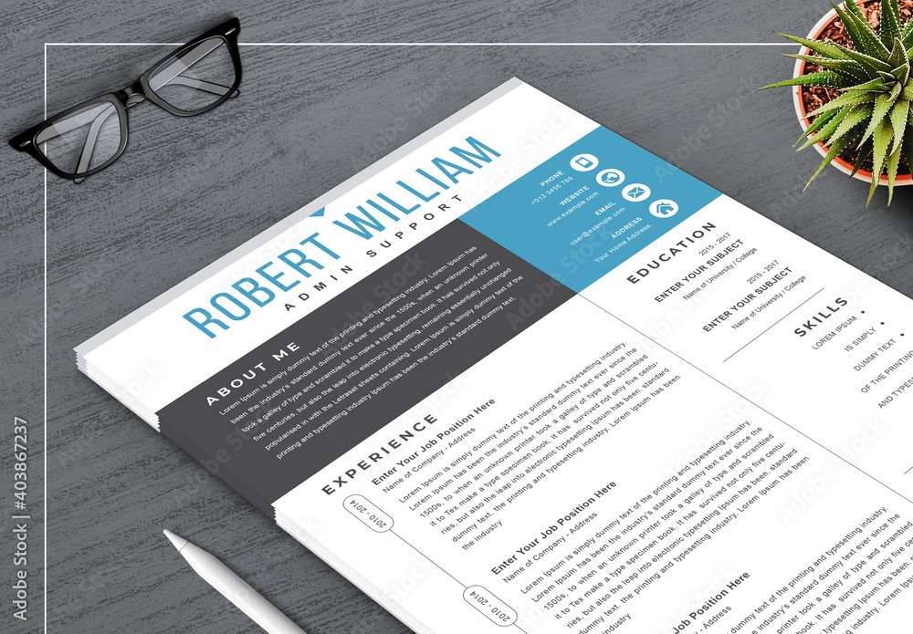 2 Page Resume Template with Cover Letter Stock Template | Adobe Stock