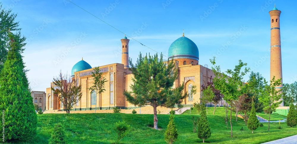 The blue domes of Hazrat Imam Mosque in Tashkent, Uzbekistan Stock ...