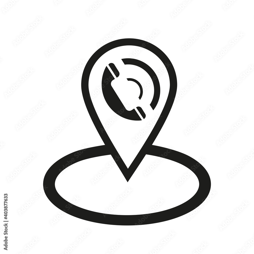 Mark location icon.Mark location of office and phone number in one icon ...
