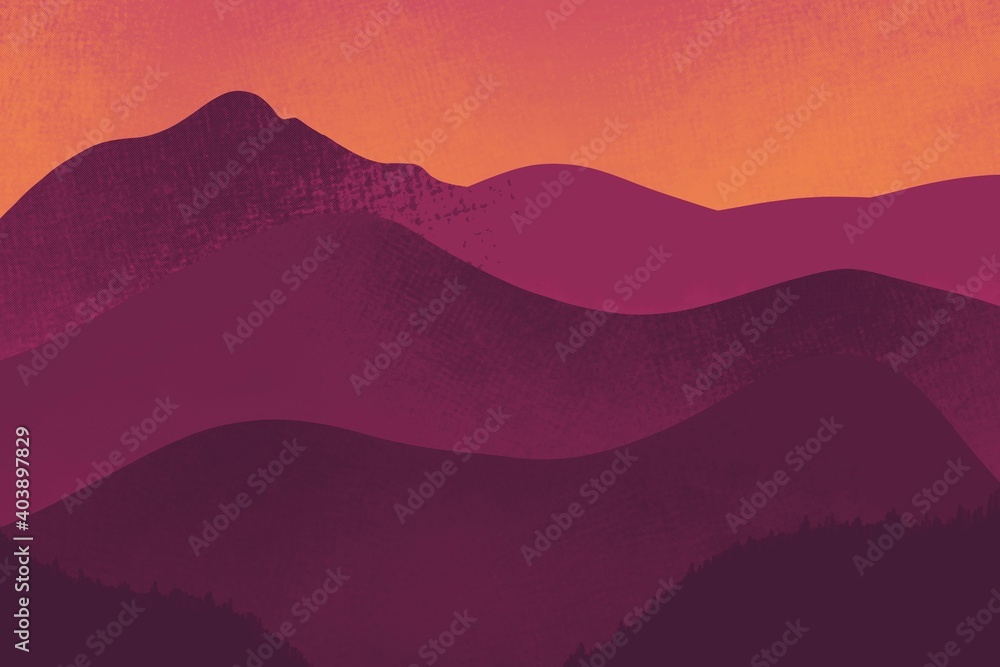Beautiful maroon and ruby mountain landscape. Sunrise and sunset in ...