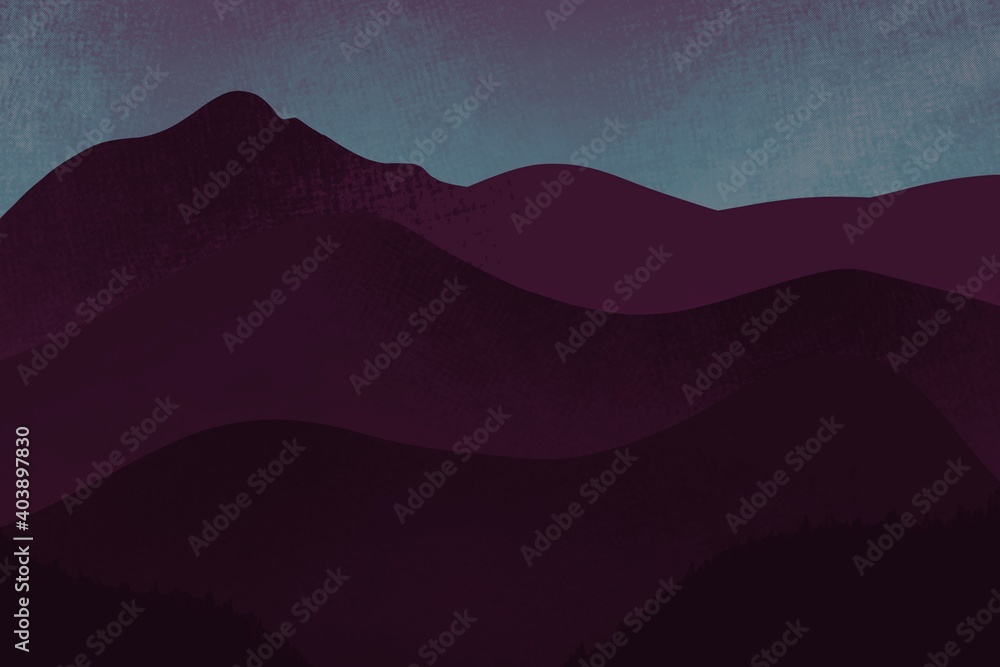 Dark maroon and chocolate cosmos red mountain landscape. Sunrise and ...