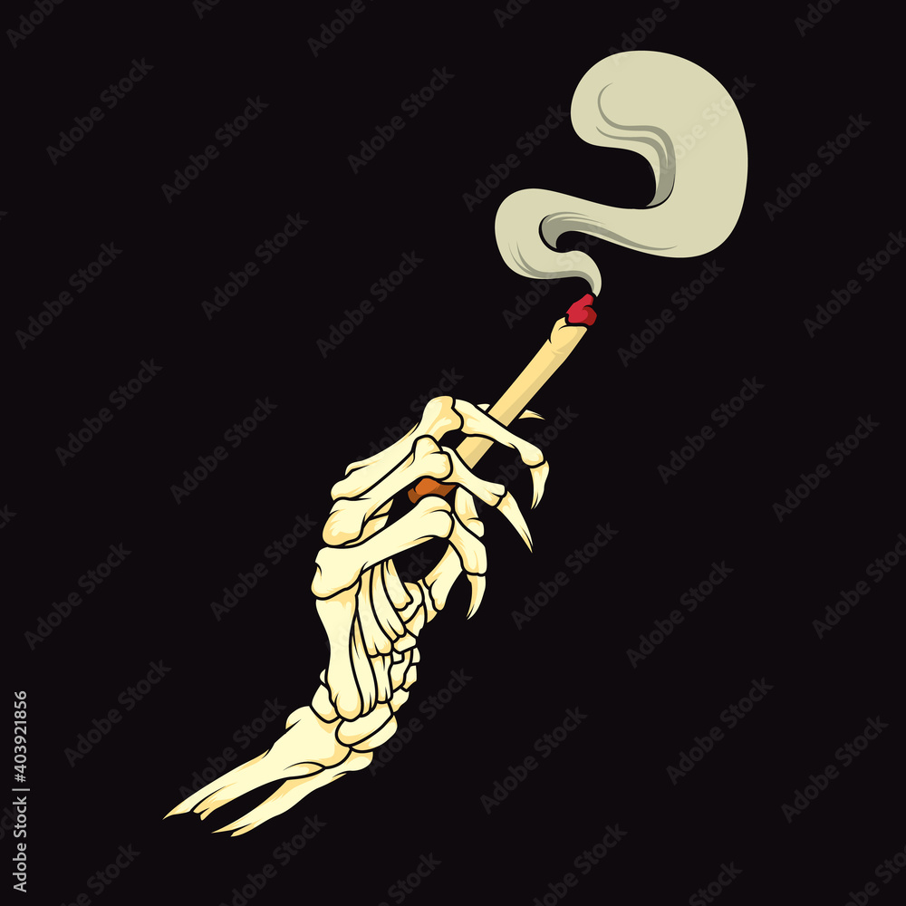Skeleton hand holding cigarette. Vector illustration of skeleton hand ...