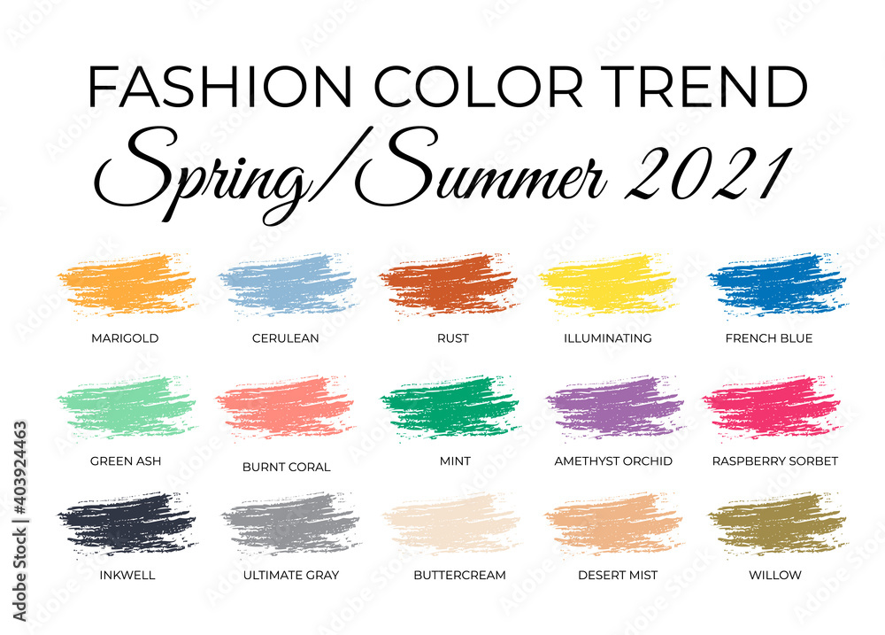 Fashion Color Trends Spring Summer 2021. Trendy colors palette guide ...